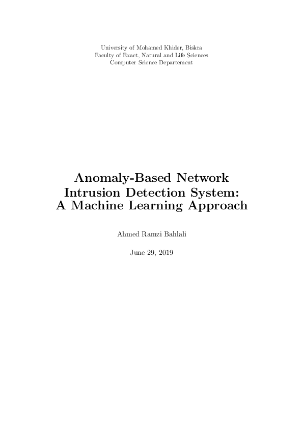 (PDF) Anomaly-Based Network Intrusion Detection System: A Machine Learning Approach