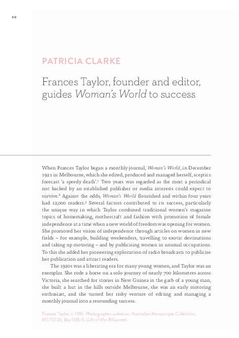 (PDF) Frances Taylor, founder and editor, guides Woman's World to success