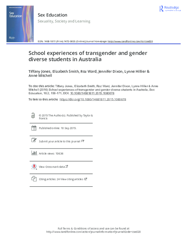 (PDF) School experiences of transgender and gender diverse students in Australia, Sex Education