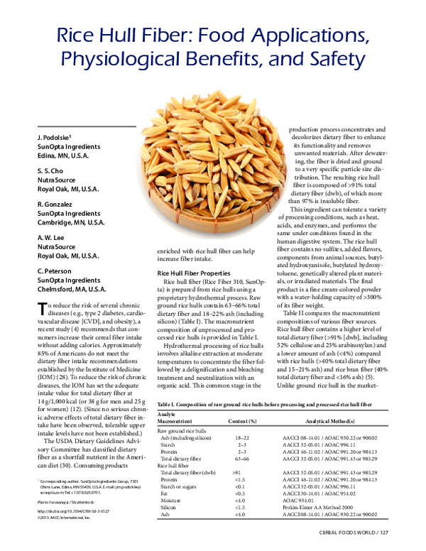 (PDF) Rice Fiber 310 Functionality and Characteristics Cereals Foods ...