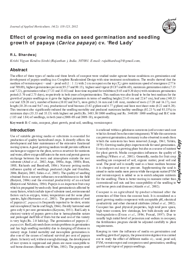 (PDF) Effect of growing media on seed germination and seedling growth of papaya (Carica papaya ...