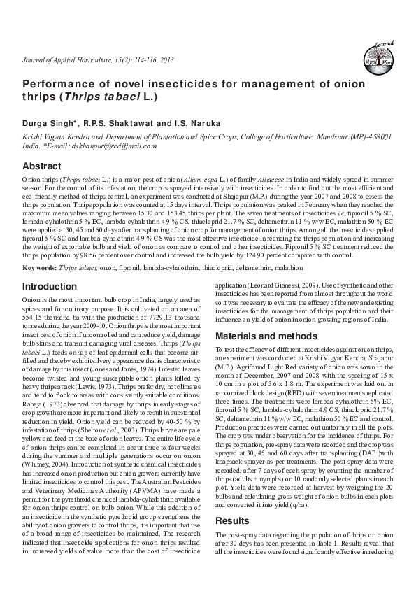 (PDF) Performance of novel insecticides for management of onion thrips (Thrips tabaci L.)