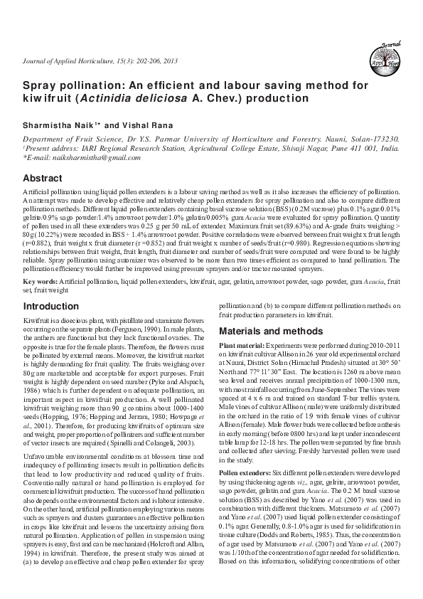 (PDF) Spray pollination: An effi cient and labour saving method for ...