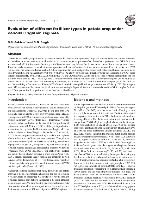 (PDF) Evaluation of different fertilizer types in potato crop under ...