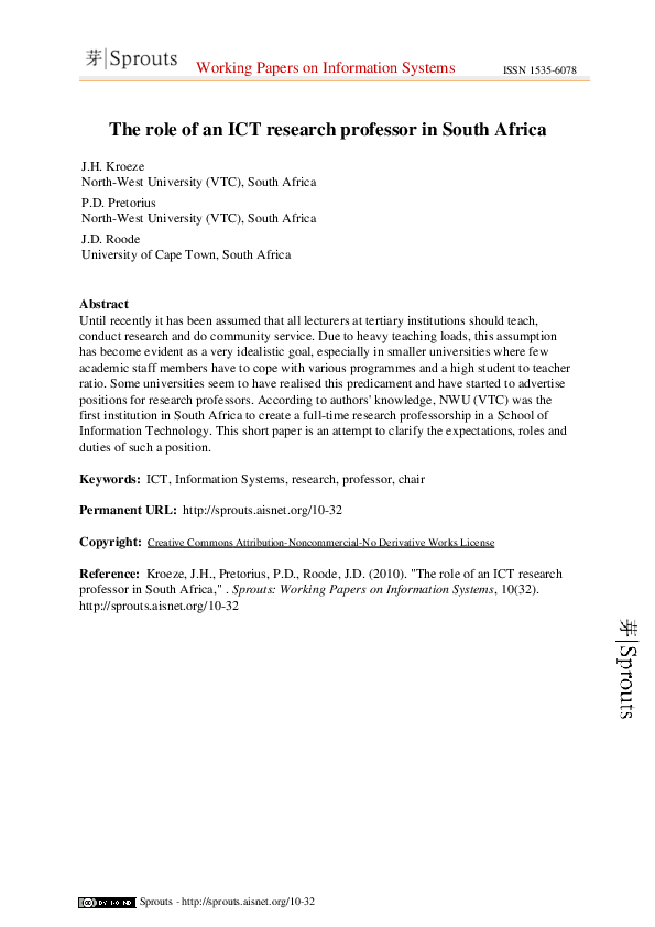 (PDF) The role of an ICT research professor in South Africa ...