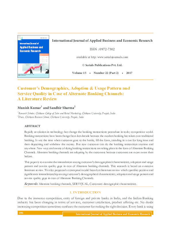 (PDF) Customer's Demographics, Adoption & Usage Pattern and Service ...