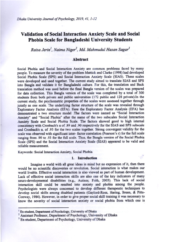 (PDF) Validation of Social Interaction Anxiety Scale and Social Phobia ...