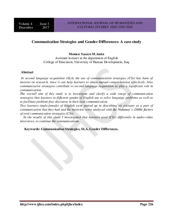 (PDF) Communication Strategies and Gender Differences: A case study