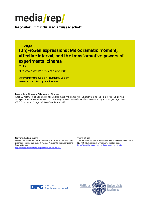 (PDF) (Un)Frozen Expressions: Melodramatic Moment, Affective Interval ...
