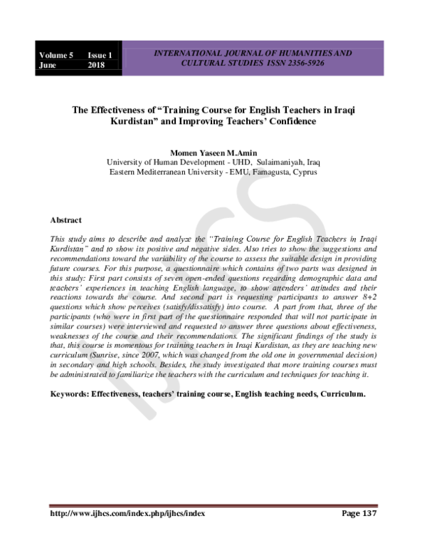 (PDF) The Effectiveness of "Training Course for English Teachers in ...