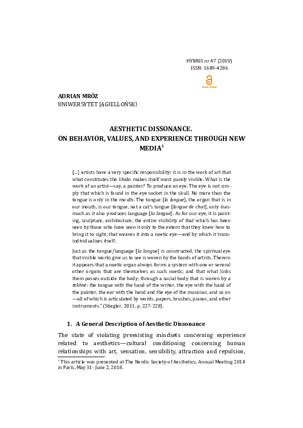 (PDF) Aesthetic Dissonance. On Behavior, Values, and Experience Through New Media