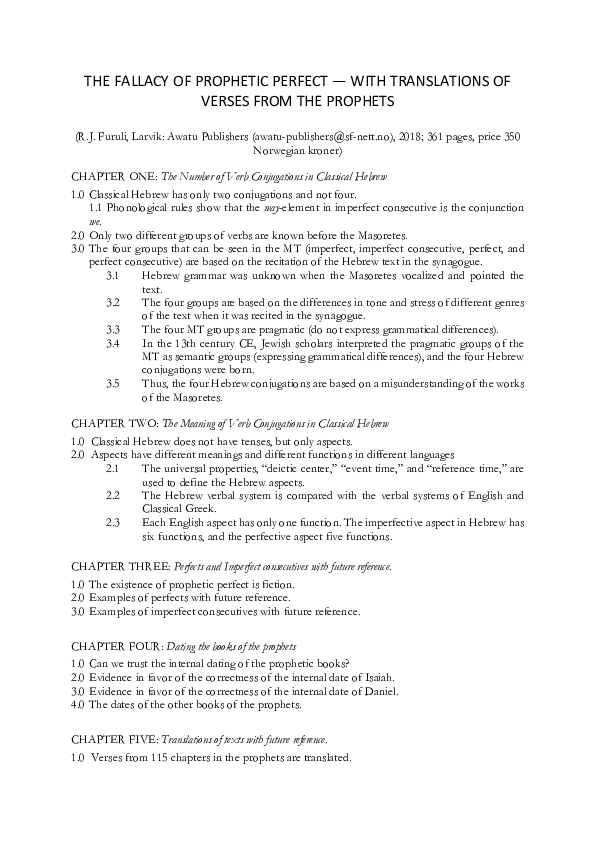 (PDF) THE FALLACY OF PROPHETIC PERFECT -WITH TRANSLATIONS OF VERSES ...