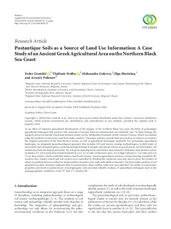 (PDF) Postantique Soils as a Source of Land Use Information: A Case ...