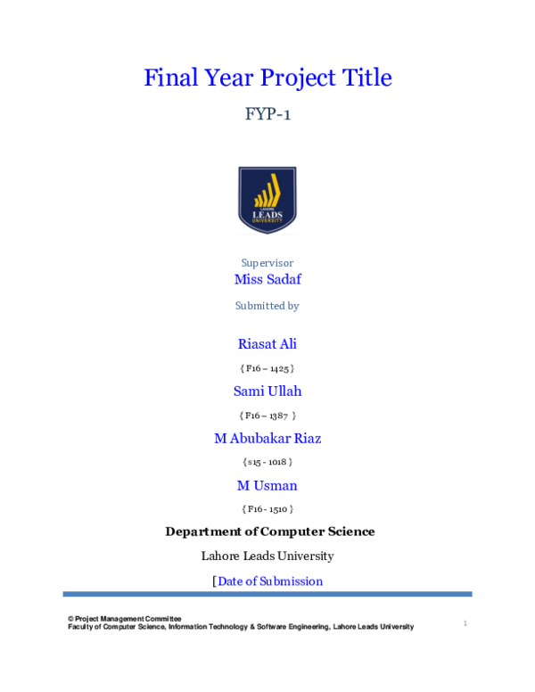 (DOC) Final Year Project Title FYP-1 Supervisor Miss Sadaf