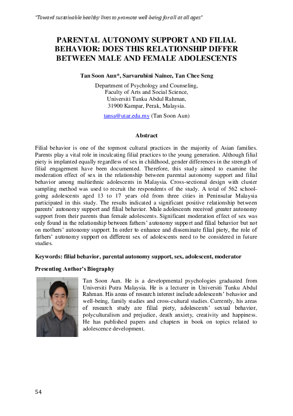 (PDF) PARENTAL AUTONOMY SUPPORT AND FILIAL BEHAVIOR: DOES THIS ...