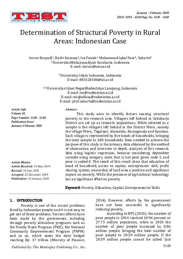 (PDF) Determination of Structural Poverty in Rural Areas: Indonesian Case