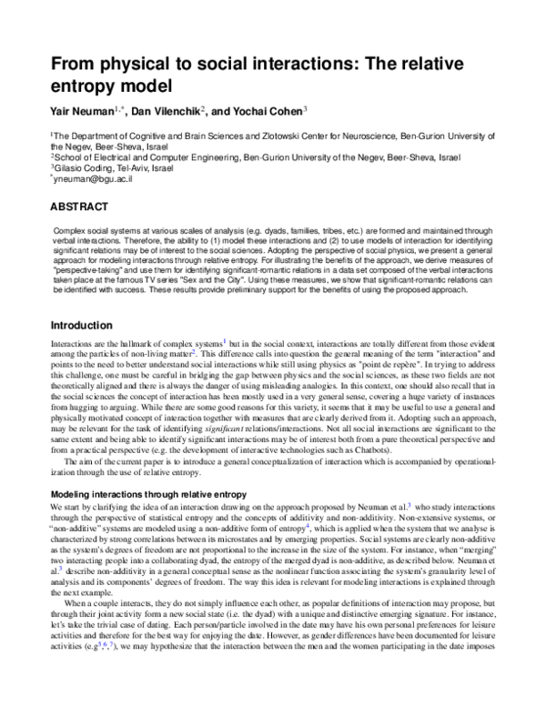 (PDF) From physical to social interactions: The relative entropy model