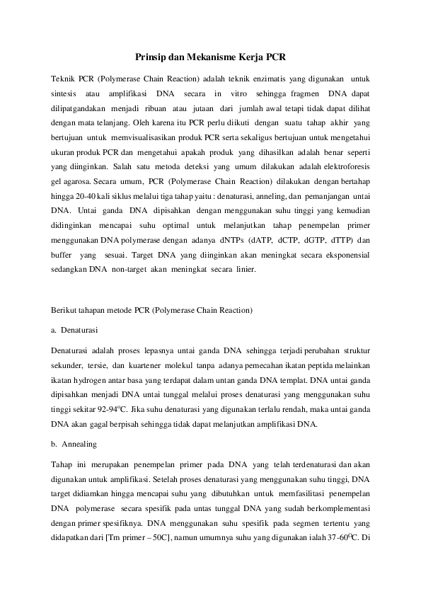 (DOC) Prinsip dan Mekanisme Kerja PCR