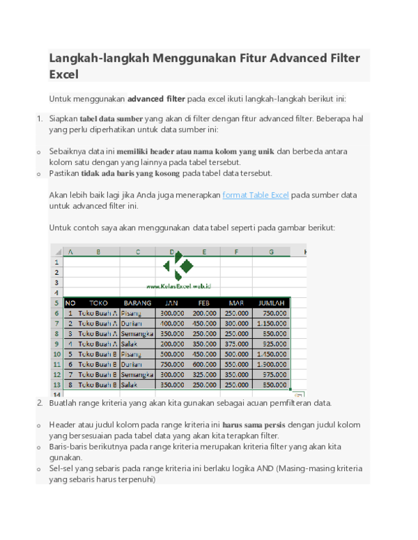 (DOC) Langkah-langkah Menggunakan Fitur Advanced Filter Excel