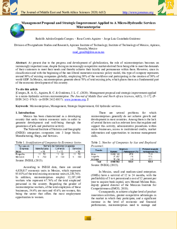 (PDF) Management Proposal and Strategic Improvement Applied to A Micro-Hydraulic Services ...