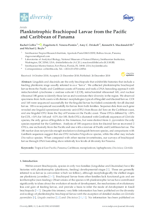(PDF) Planktotrophic Brachiopod Larvae in Panama