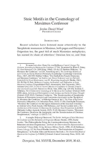 (PDF) Stoic Motifs in the Cosmology of Maximus Confessor