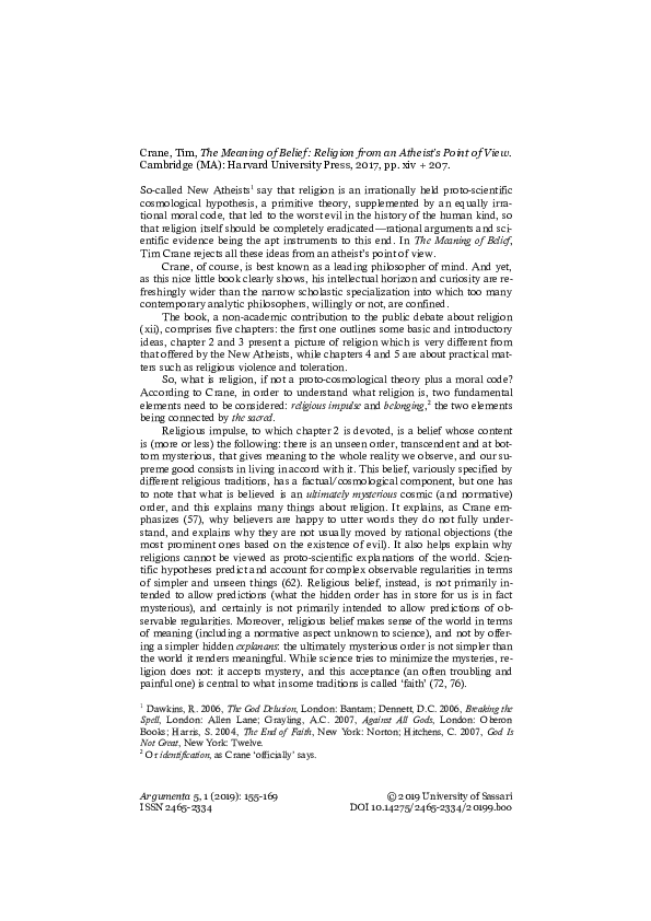 (PDF) Review – Tim Crane "The Meaning of Belief"
