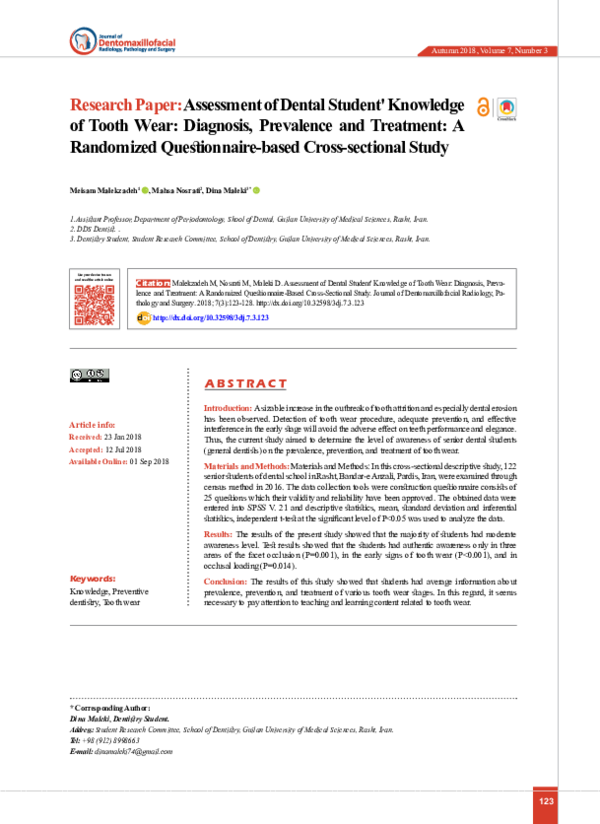 (PDF) Assessment of Dental Student' Knowledge of Tooth Wear: Diagnosis ...