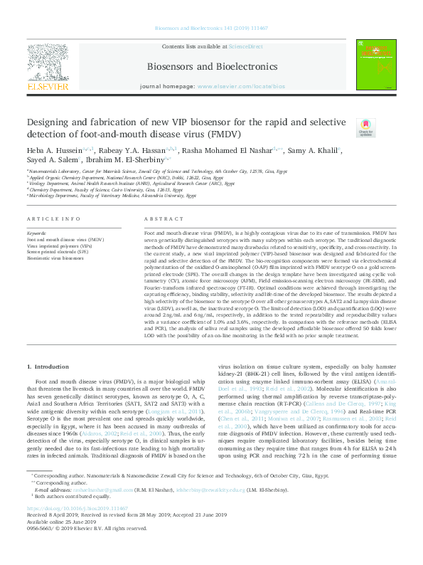 (PDF) Designing and fabrication of new VIP biosensor for the rapid and ...