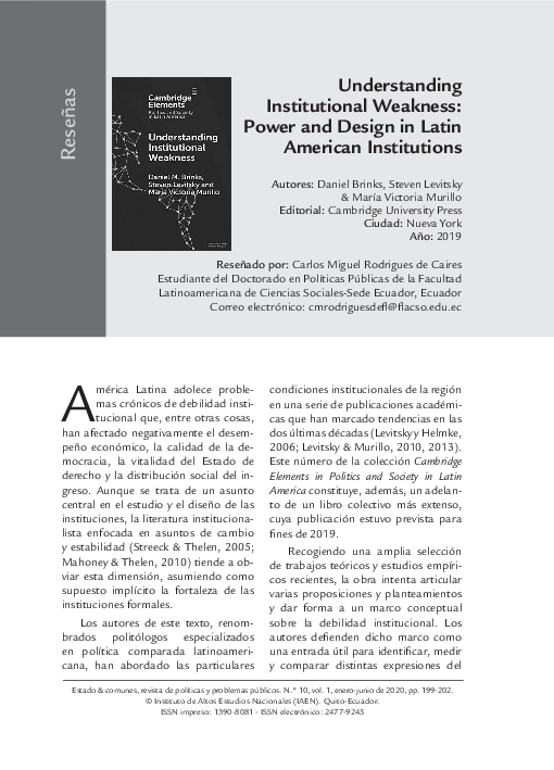 (PDF) Reseña: Brinks, D., Levitsky, S. y Murillo, M. V. 2019 ...