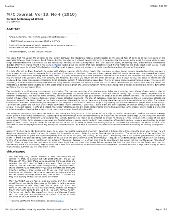(PDF) Sweat: A Memory of Waste