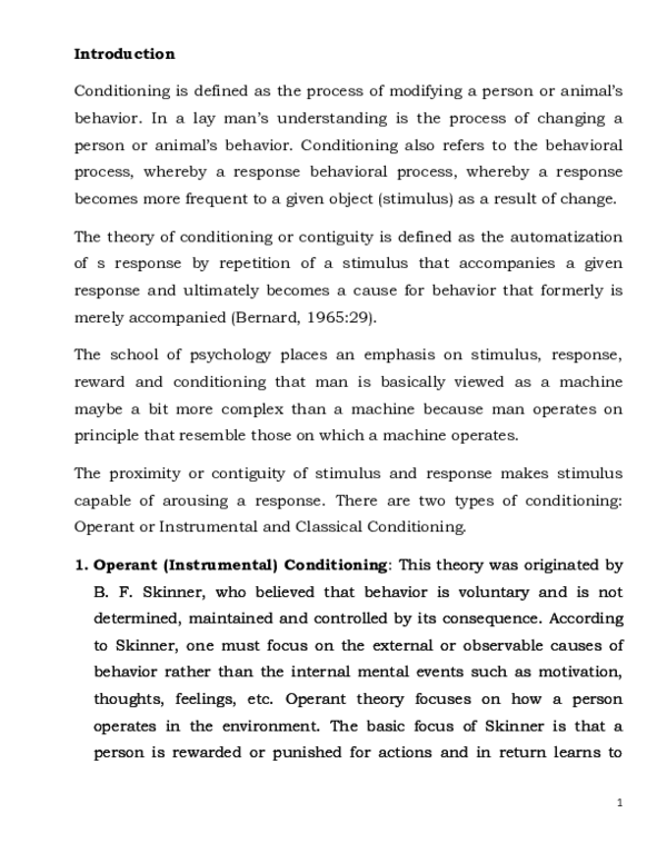 (DOC) CONDITIONING (CONTIGUITY) THEORY