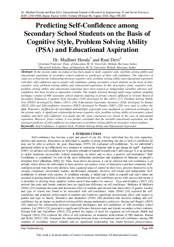 (PDF) Predicting Self-Confidence among Secondary School Students on the ...