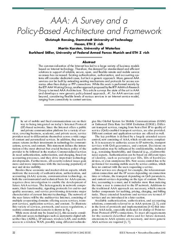 (PDF) AAA: A Survey and a Policy-based Architecture and Framework
