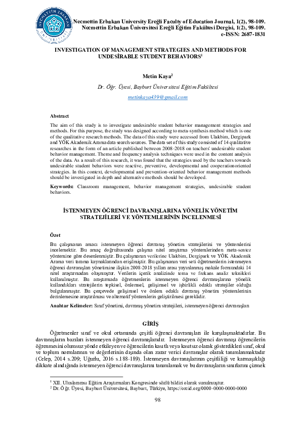 (PDF) INVESTIGATION OF MANAGEMENT STRATEGIES AND METHODS FOR ...