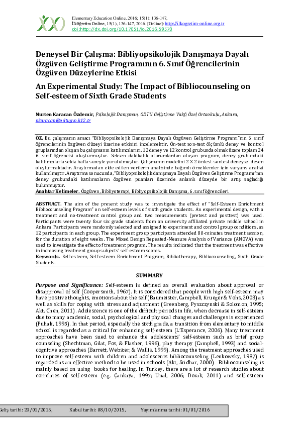 (PDF) Deneysel Bir Çalışma: Bibliyopsikolojik Danışmaya Dayalı Özgüven ...