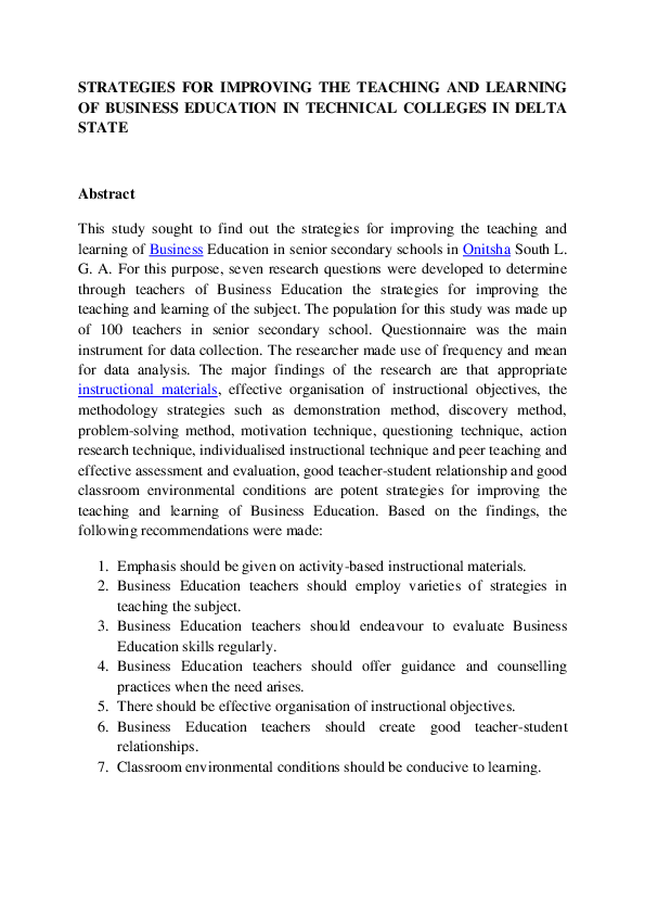 (DOC) STRATEGIES FOR IMPROVING THE TEACHING AND LEARNING OF BUSINESS ...