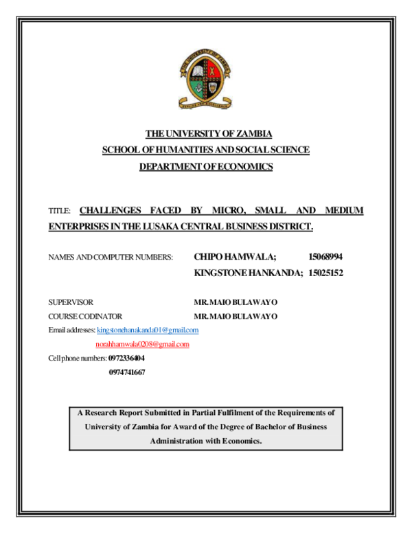 (PDF) THE UNIVERSITY OF ZAMBIA SCHOOL OF HUMANITIES AND SOCIAL SCIENCE ...