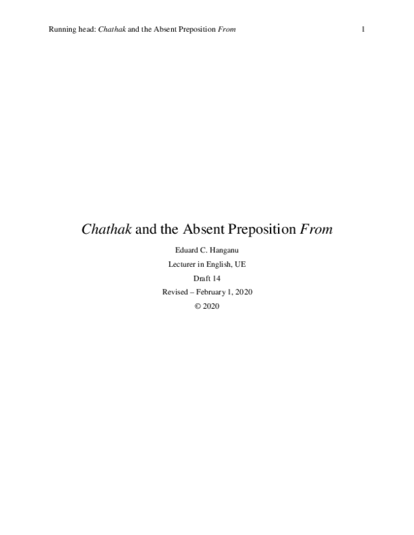 (PDF) Chathak and the Absent Preposition From