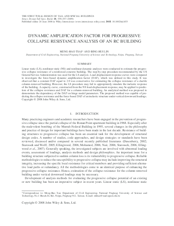 (PDF) Dynamic amplification factor for progressive collapse resistance analysis of an RC ...