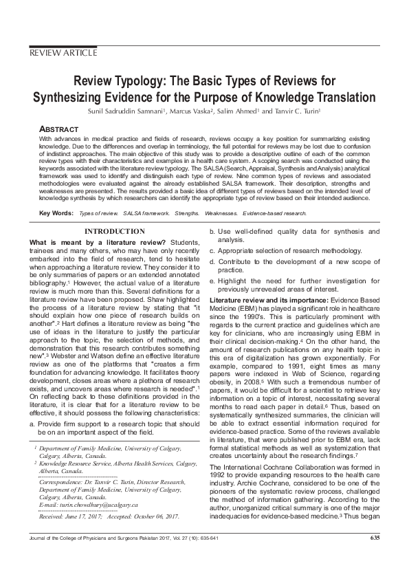 (PDF) Review Typology: The Basic Types of Reviews for Synthesizing ...