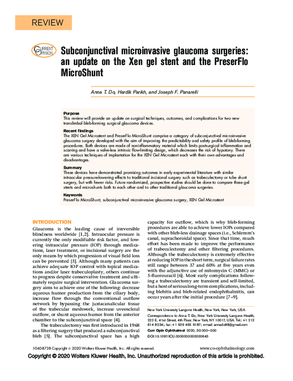 (PDF) Subconjunctival microinvasive glaucoma surgeries: an update on ...