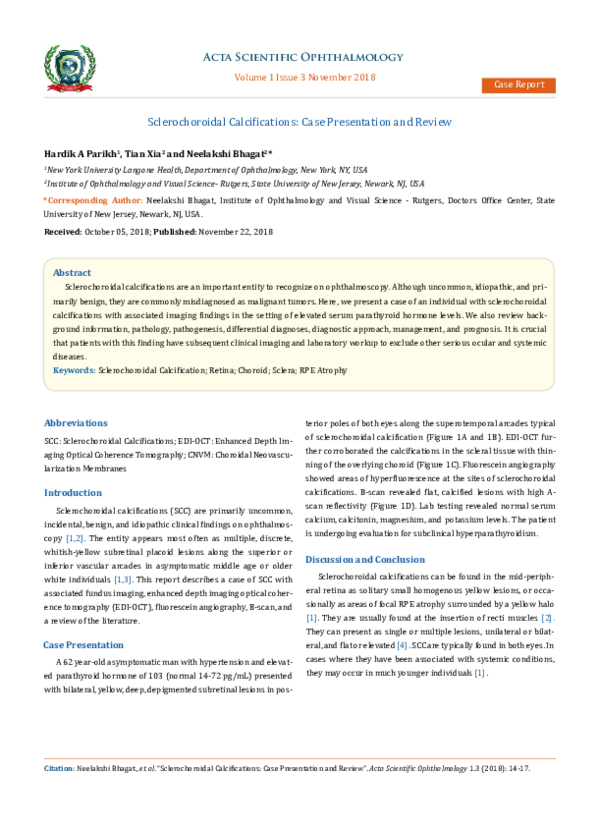 Pdf Sclerochoroidal Calcifications Case Presentation And Review Case Report