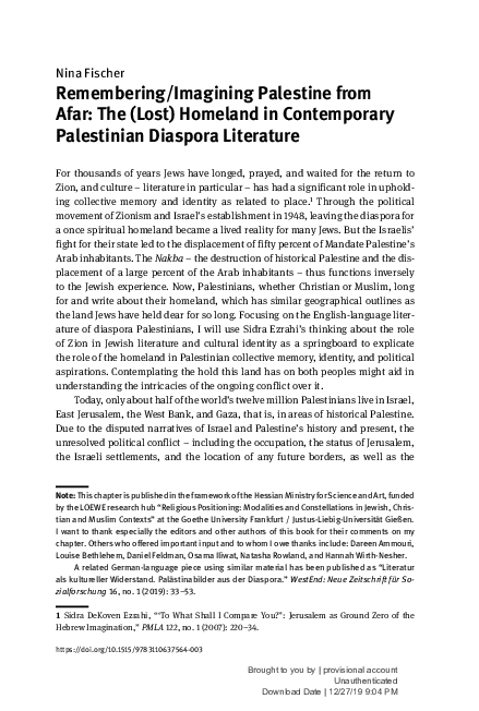 (PDF) Remembering/Imagining Palestine from Afar: The (Lost) Homeland in ...