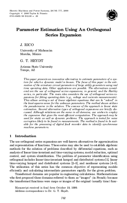 (PDF) Parameter Estimation Using An Orthogonal Series Expansion