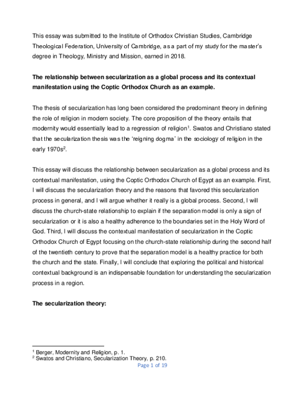 (DOC) The secularization controversy within the context of the Coptic ...