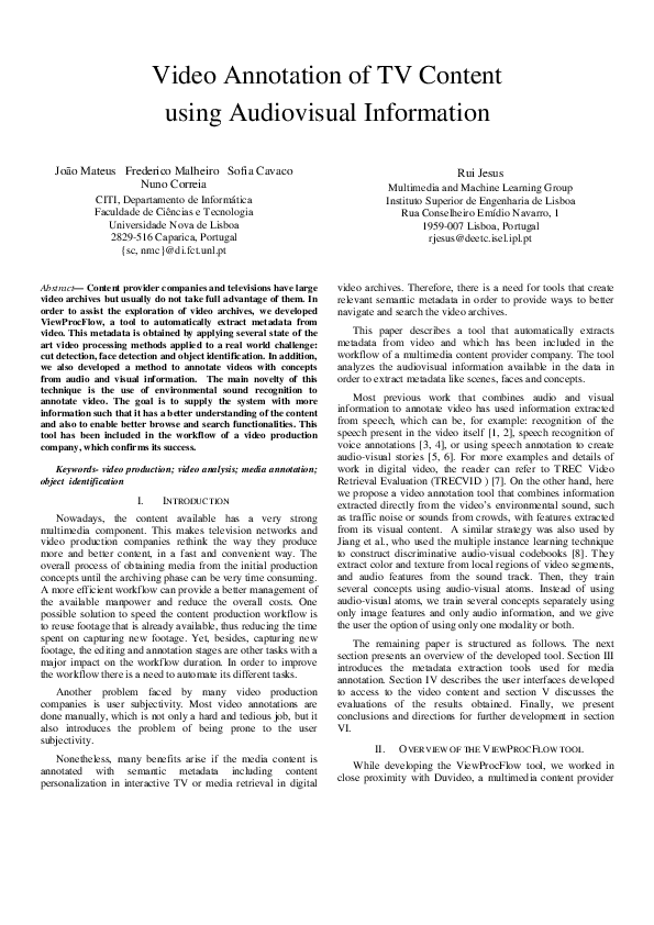 (PDF) Video annotation of TV content using audiovisual information