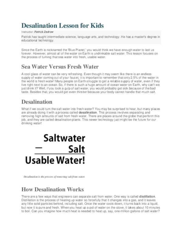 (DOC) Desalination Lesson for Kids