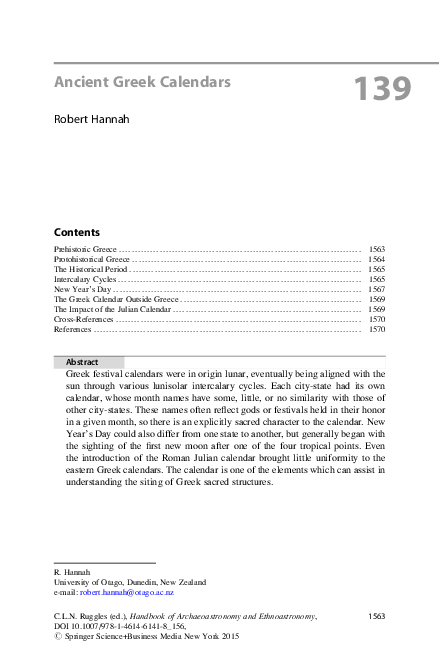 (PDF) Ancient Greek Calendars