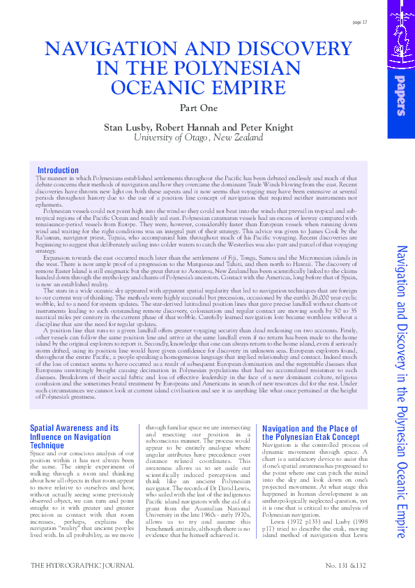 (PDF) Navigation and Discovery in the Polynesian Oceanic Empire, Part 1